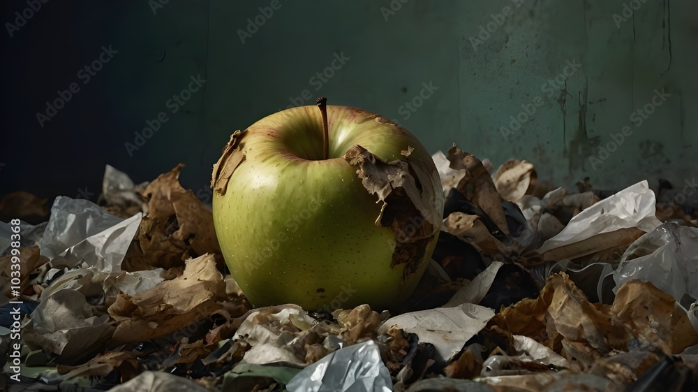 One bad red apple, Rotting apples, decay and food waste concept with ...