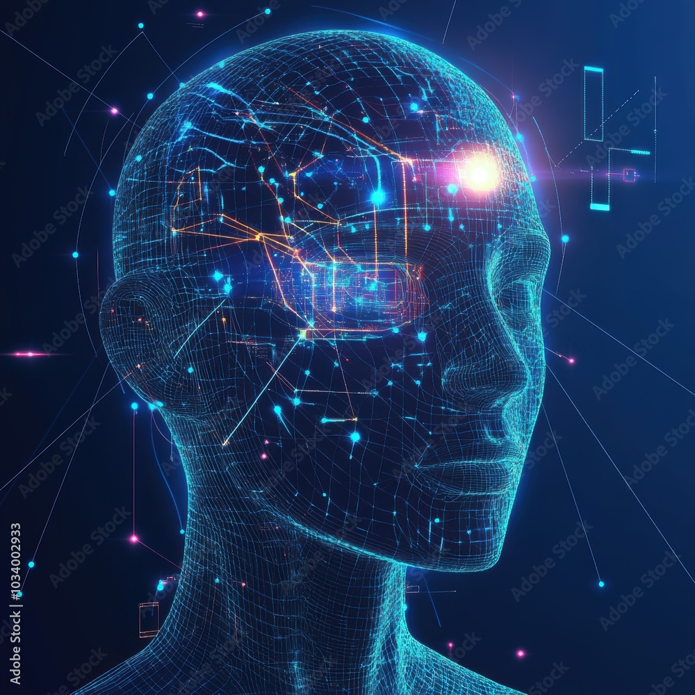 Artificial intelligence in humanoid head. Generative bot for creating ...