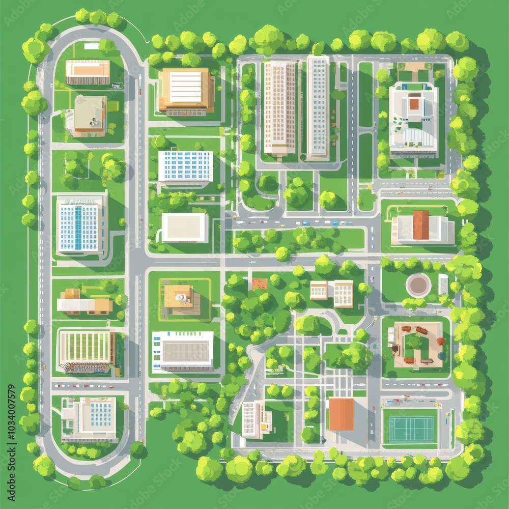 Aerial View of Industrial Park: A vibrant isometric illustration ...