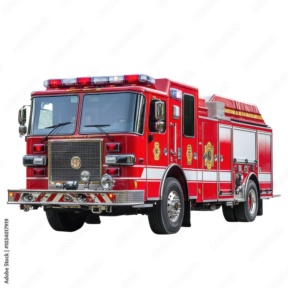 vibrant red fire truck stands ready for action, equipped with emergency ...