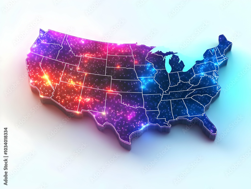 Aerial View of Flat Holographic Electoral College Map: Detailed Vector ...