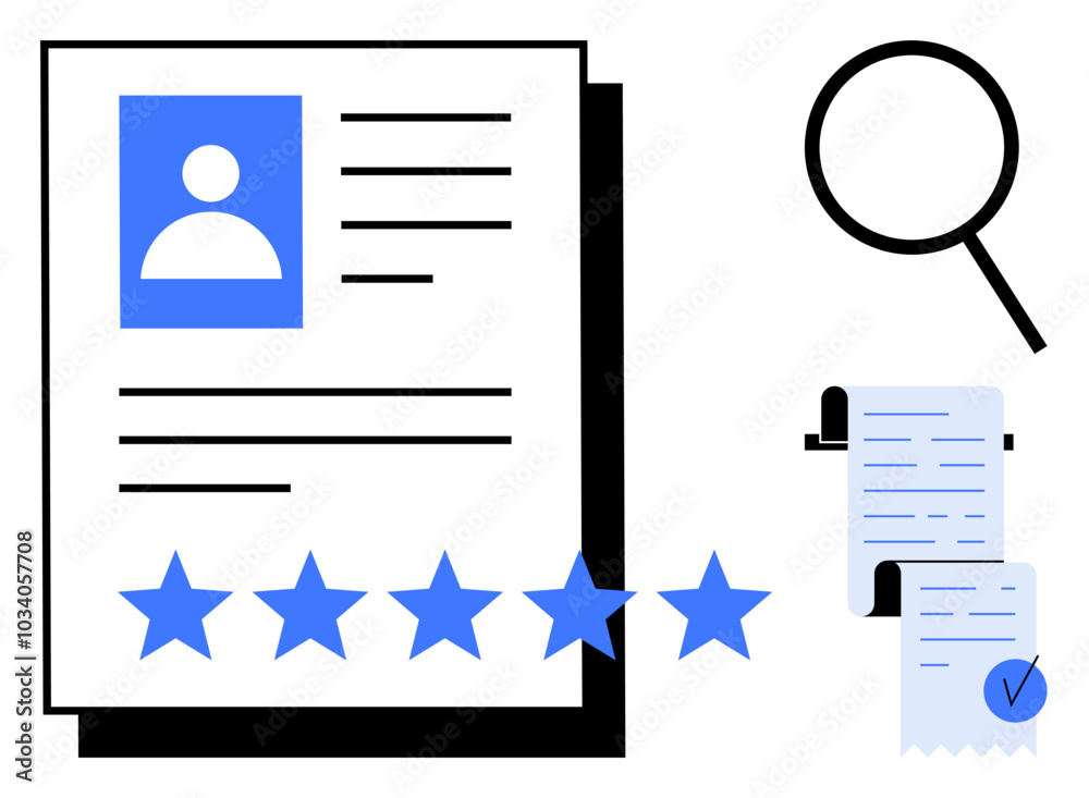Job application form with a profile picture, text lines, five stars, a ...