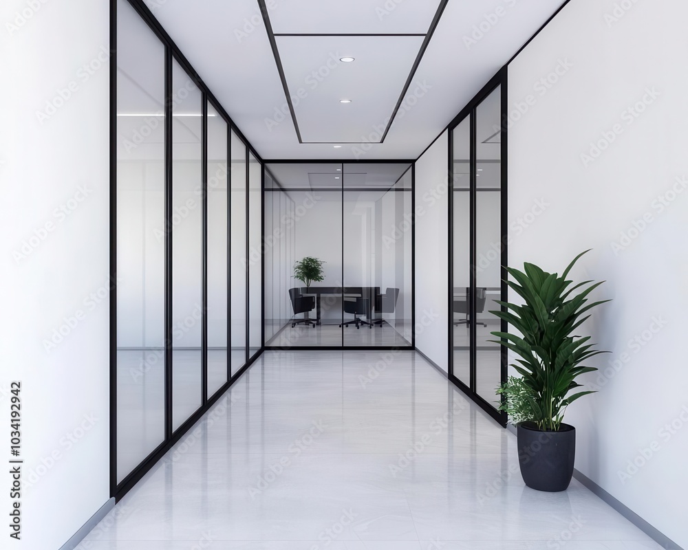 Clean and modern CEO office with glass partitions, minimalist furniture ...