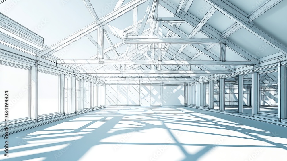 Ilustración de Stock 3D blueprint illustration of a roof structure with ...