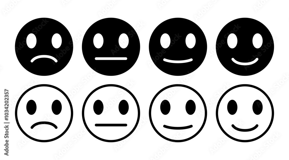 Isolate Black Emoji icon set, Feedback emoticons emojis. Smiley symbol ...