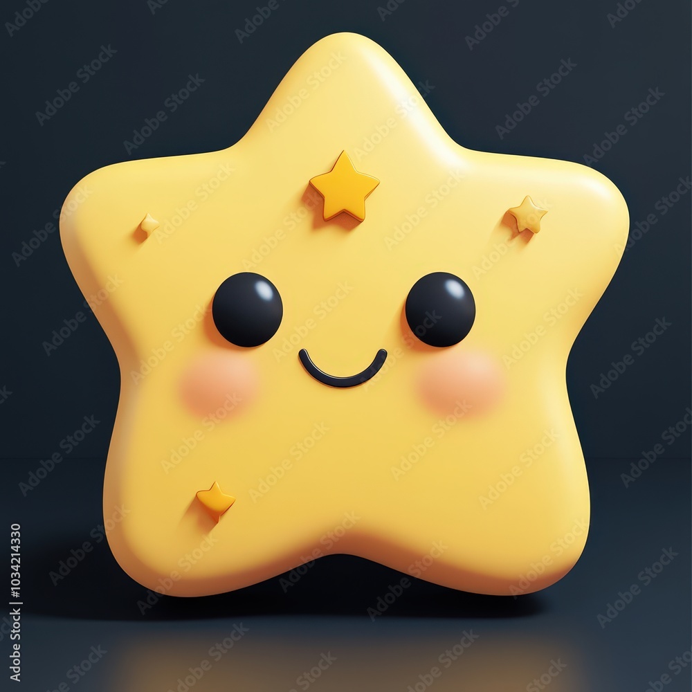 Cute smiling yellow star character with a happy expression, ideal for playful designs and ...