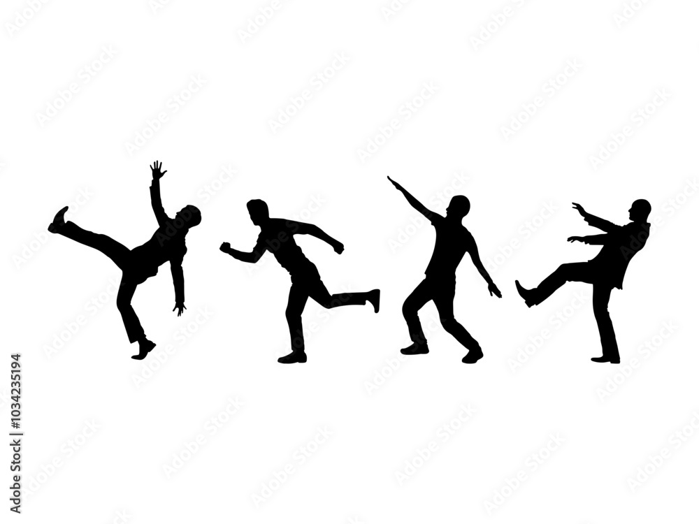 Male funny pose silhouette. Male funny pose isolated on a white ...