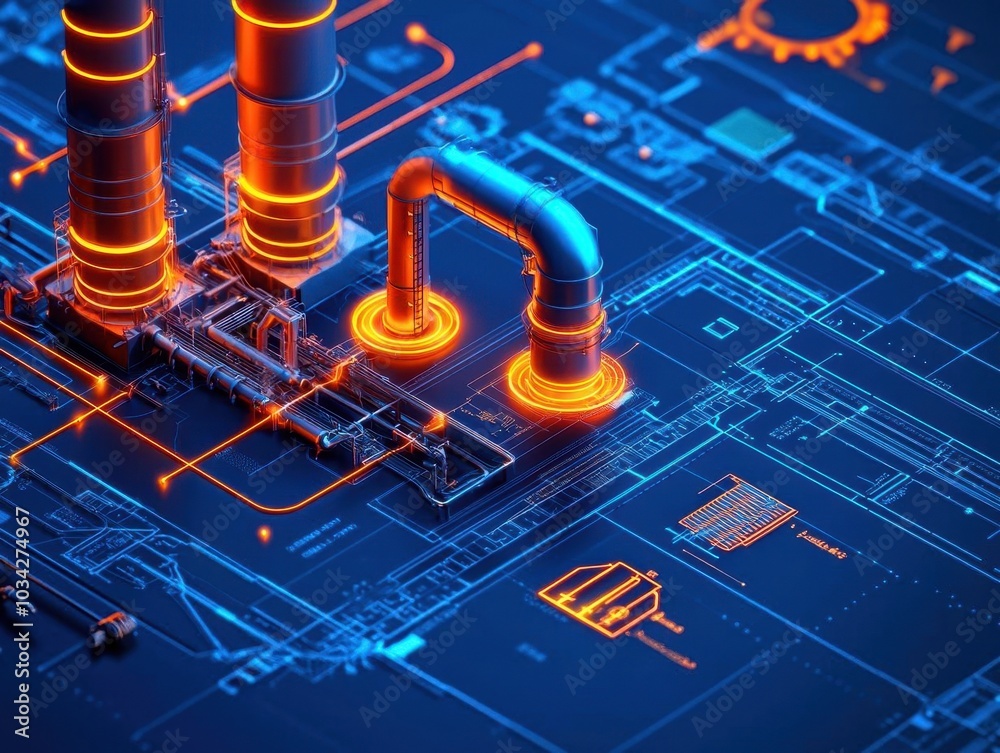 Detailed blueprint of a carbon capture facility, industrial technology ...