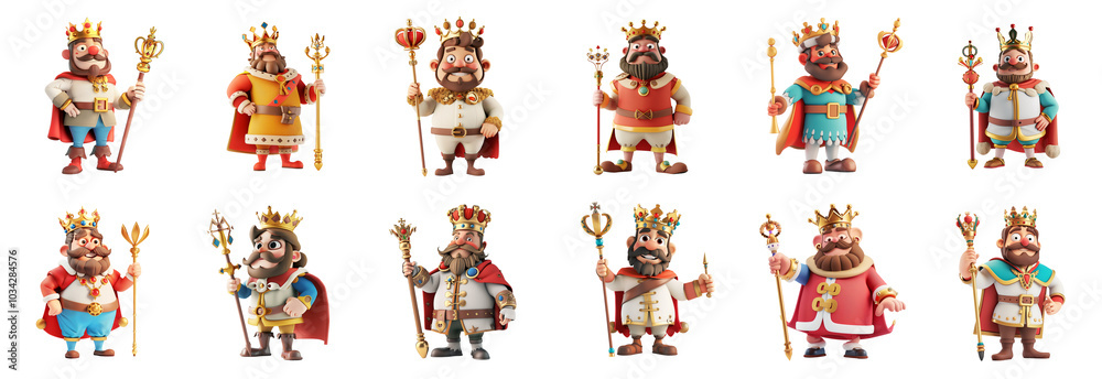 Brave king with crown and scepter posing, 3D cartoon illustration ...
