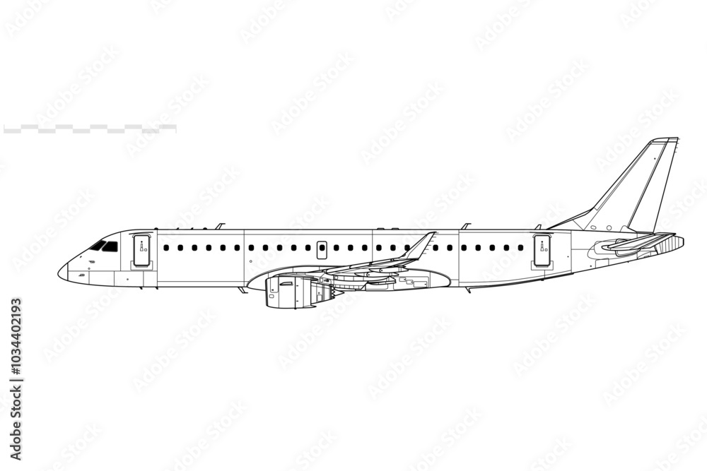 Embraer E-190. Vector drawing of regional airliner. Side view. Image ...
