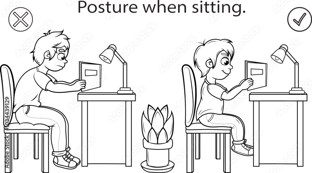 Vector de Stock Afiche educativo donde enseña la postura correcta al ...
