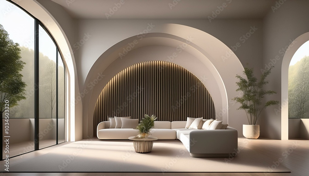 a simple interior composition with an emphasis on the arch combines ...