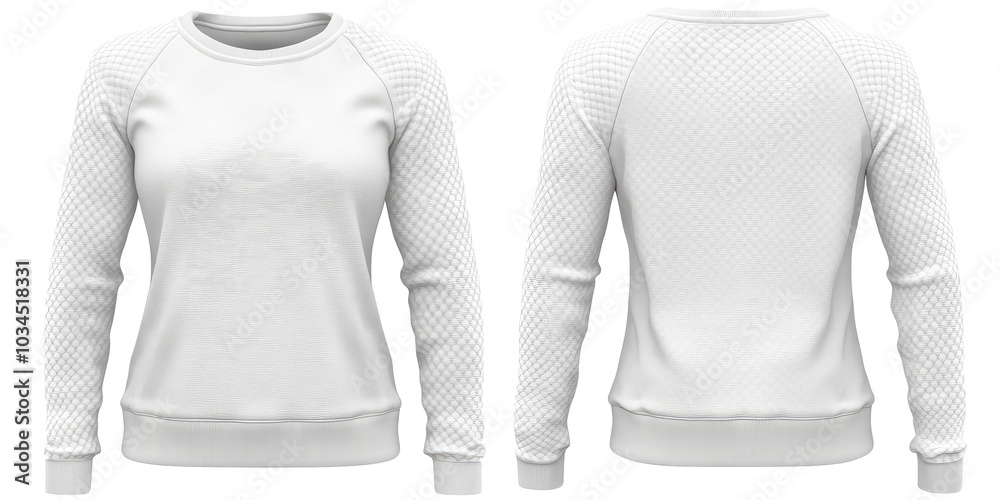 White warm knit female sweater front and back view. Blank mockup design ...