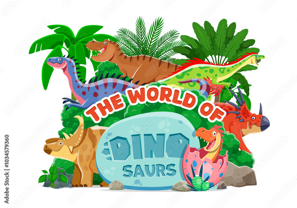 Prehistoric dinosaurs and dino park banner with funny cartoon lizard ...