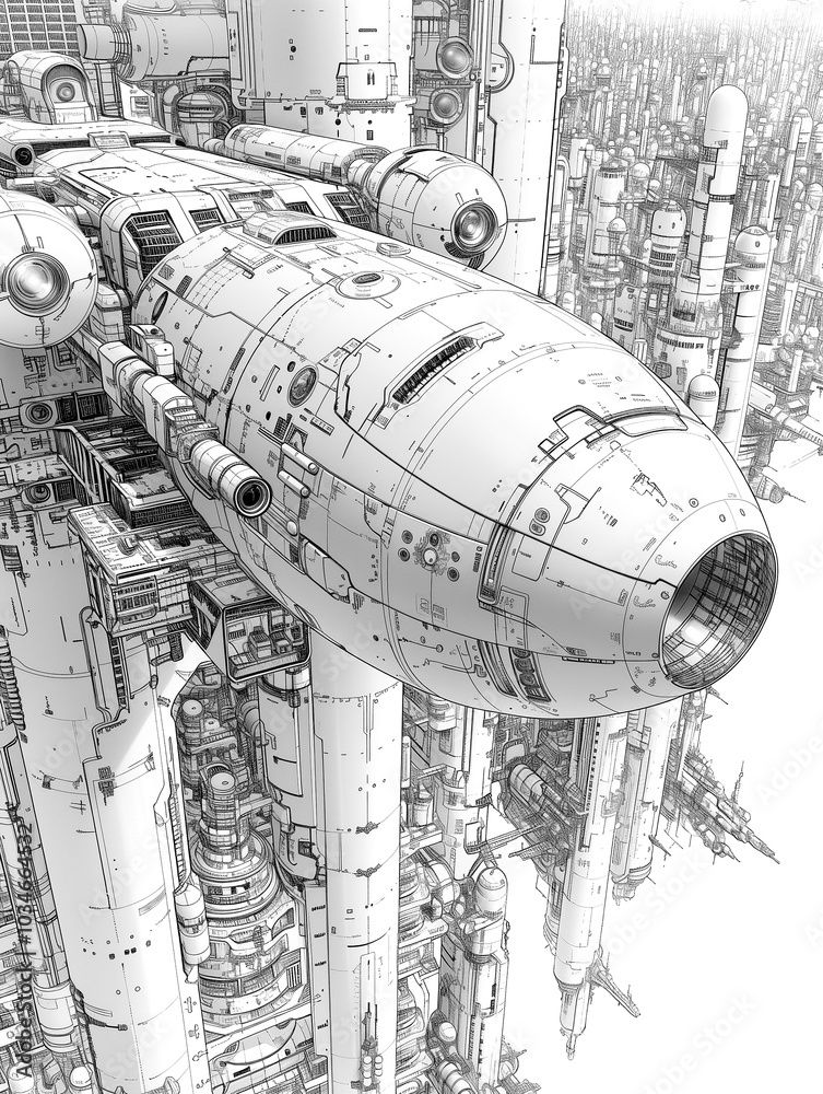 Future city coloring page in cartoon style. Futuristic street ...