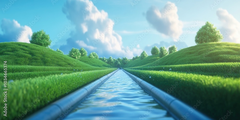 Irrigation system channel for agricultural fields, designed to support ...