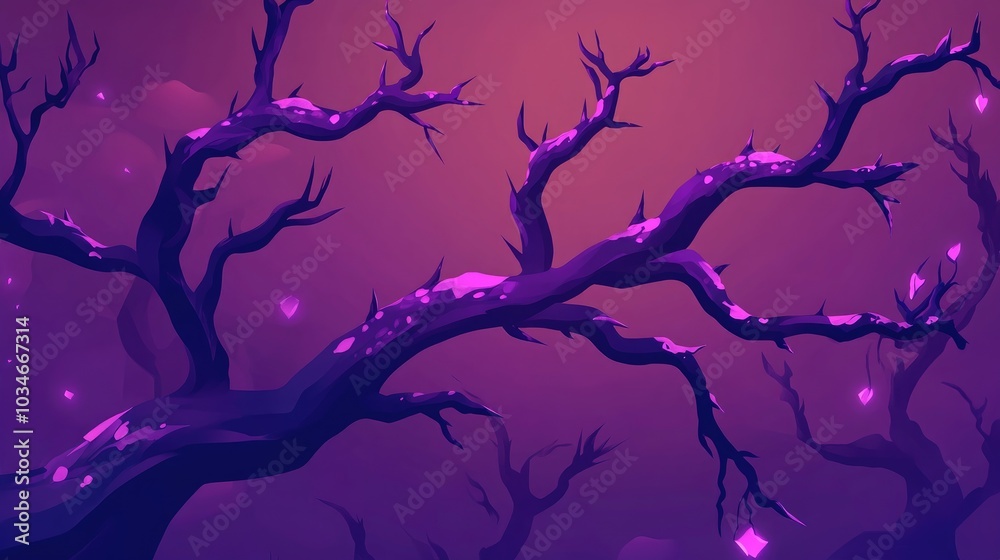 Purple fantasy thorn branches Game asset featuring magical sprite ...