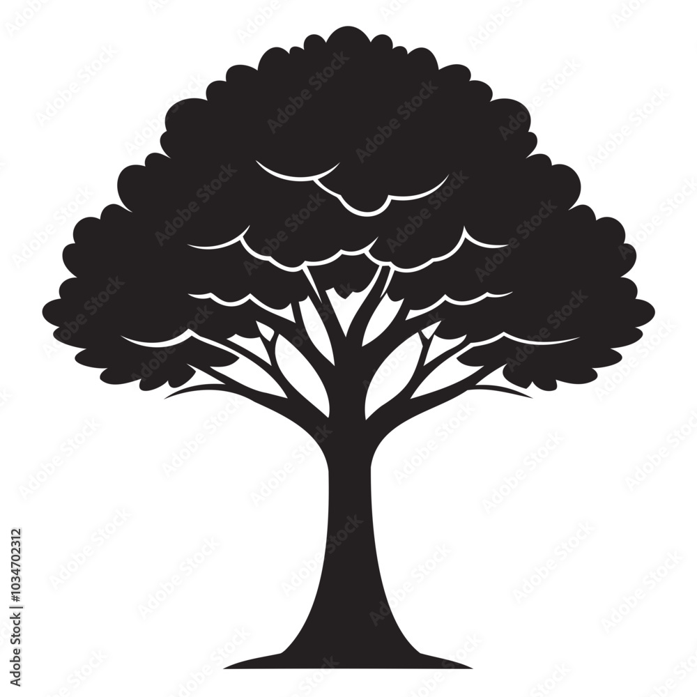 Deciduous tree black silhouette, Deciduous tree vector illustration, or ...