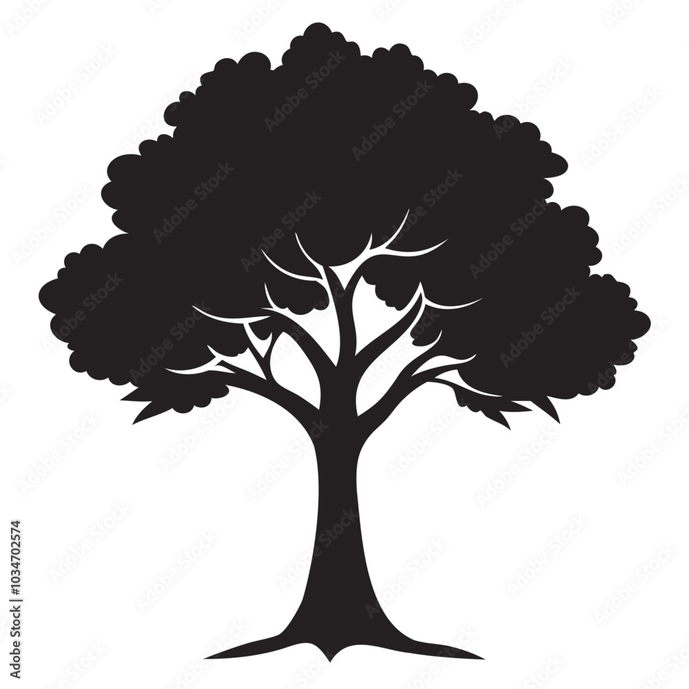Deciduous tree black silhouette, Deciduous tree vector illustration, or vector art with ...