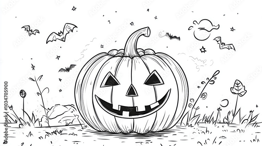 Cute spooky pumpkin outline for Halloween Fun and easy line art doodle ...