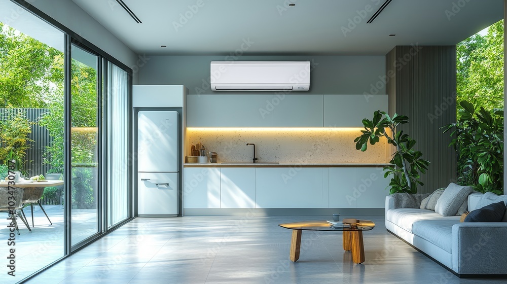 Elegant kitchen with air conditioner system, highlighting air quality ...