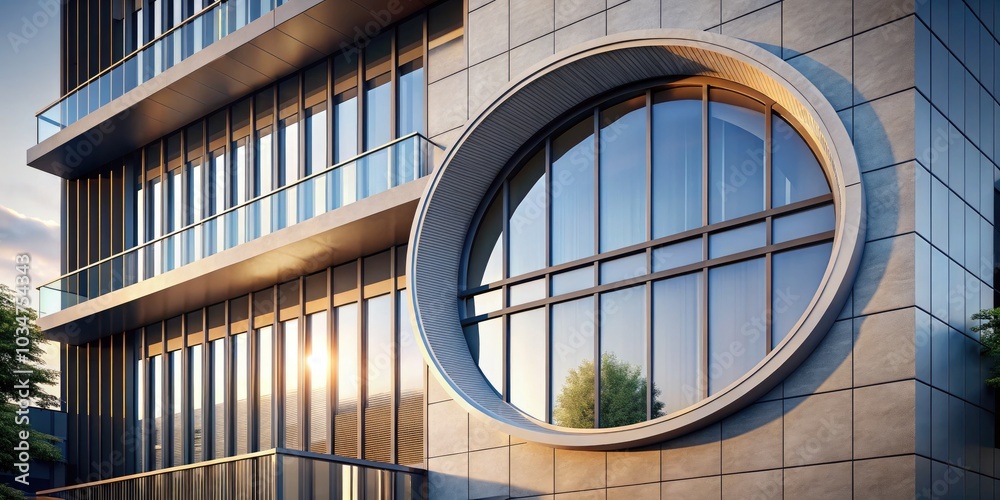 Modern Facade with Semicircular Window Design in 3D Render ...