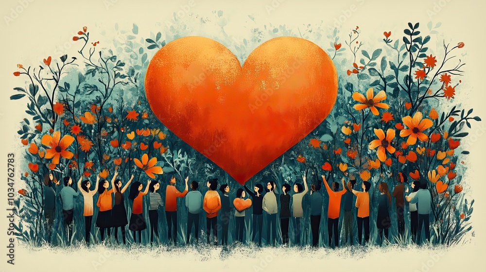 heartwarmingdepicting diverse group of people holding heart the spirit ...
