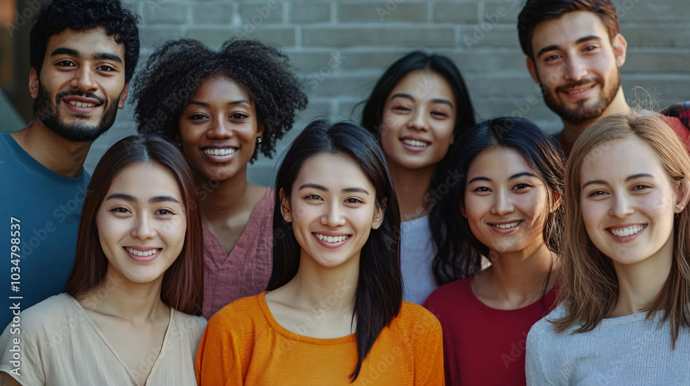 diverse group of young adults smiling together, showcasing friendship ...
