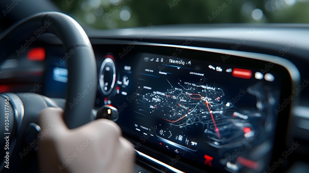 Sleek and Futuristic 3D of a Digital Map Display on a Car s Dashboard ...