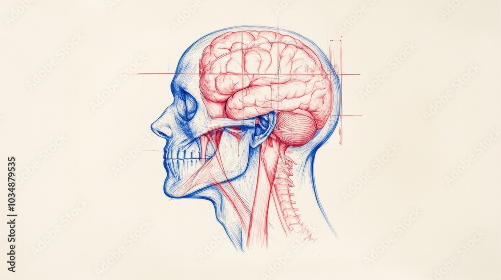 Cross section Diagram of Human Skull and Brain Anatomy in Detailed ...