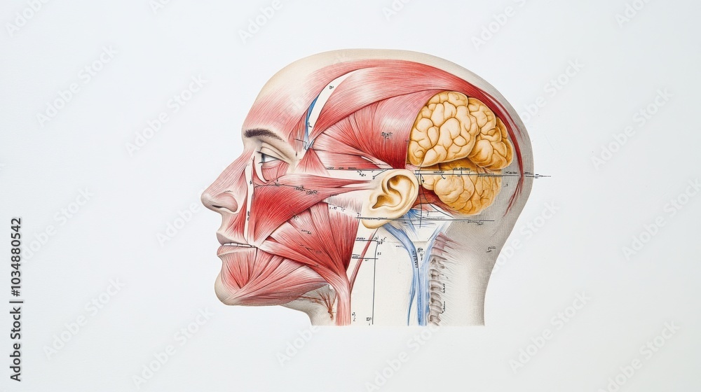 Detailed Cross Section Anatomy of Human Head and Face Structures Stock ...
