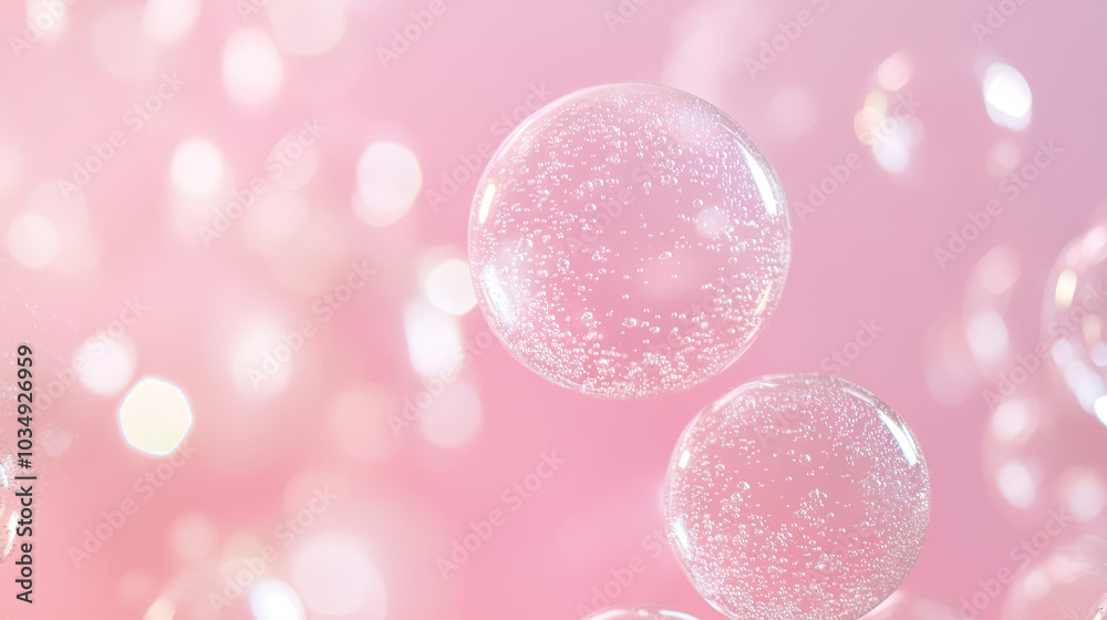 Pink Collagen bubbles Drops pink serum cream lotion drop into skin ...