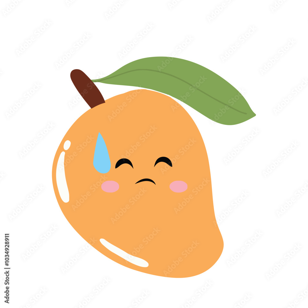cute kawaii mango sticker emoticon isolated on white background. Cute ...