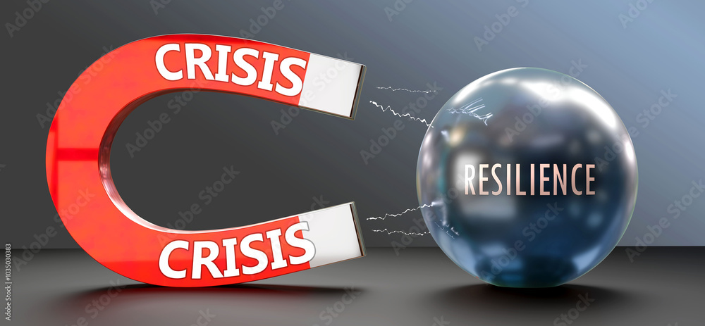Crisis attracts Resilience. A metaphor showing crisis as a big magnet ...