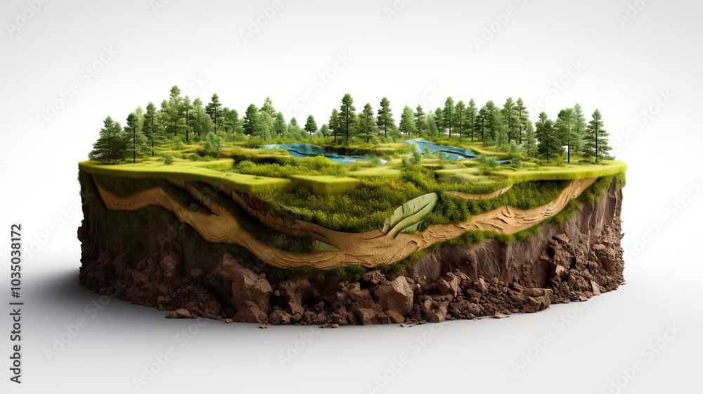 Earth land Soil layers 3D Illustration round soil ground cross section ...