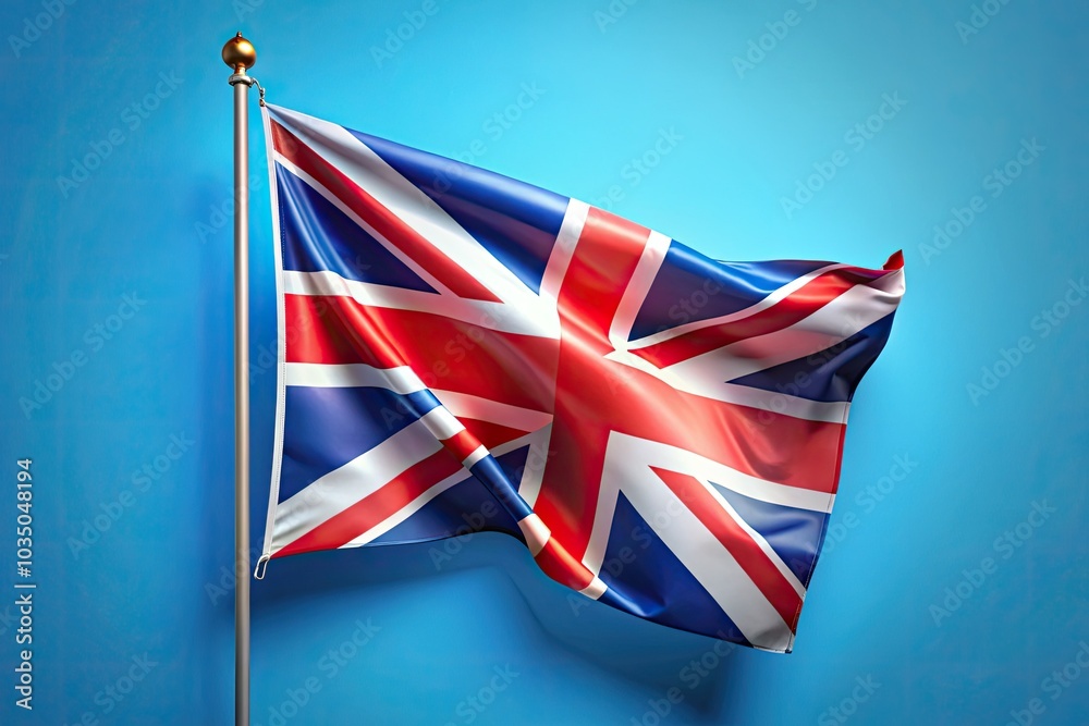 The Union Jack proudly displayed against a vivid blue backdrop ...