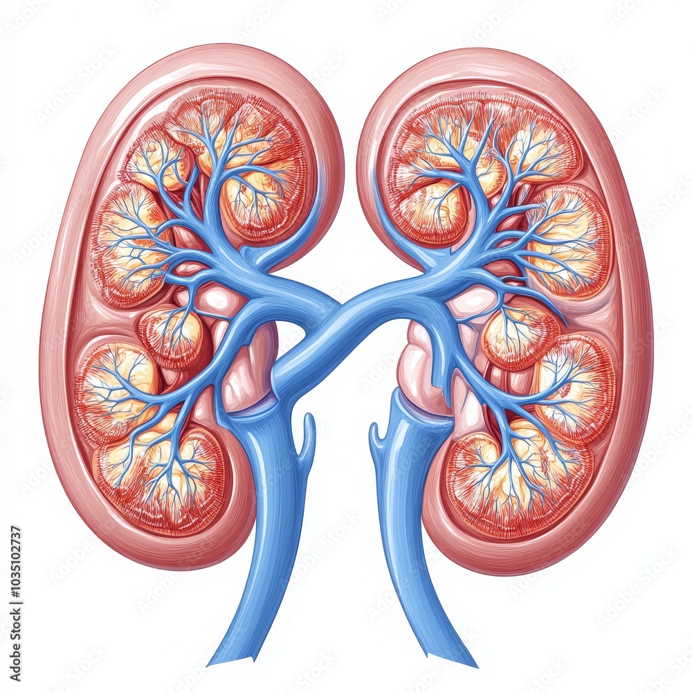Human Kidney Anatomy Illustration Renal System Nephron Urinary System ...