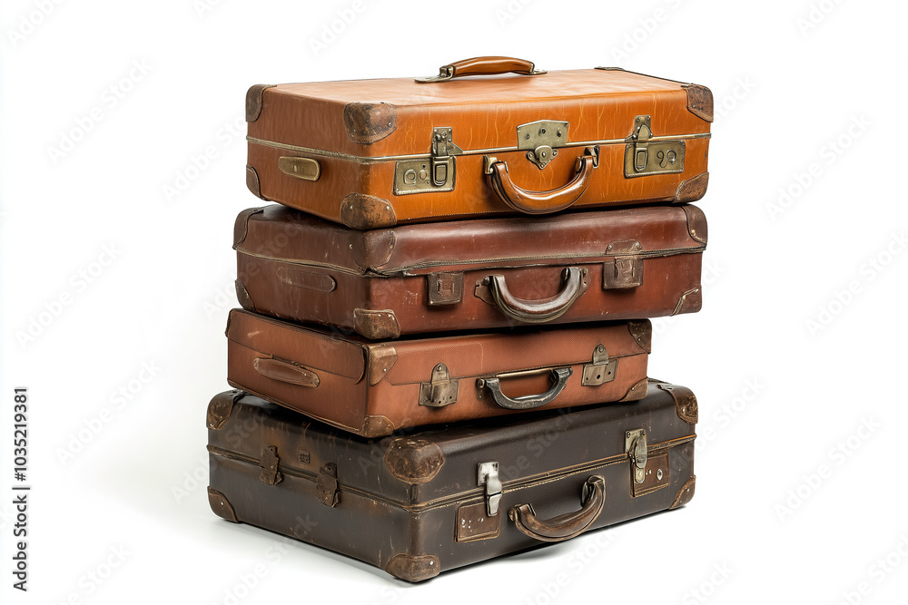 Stacked vintage luggage in varying colors and textures, showcasing worn ...