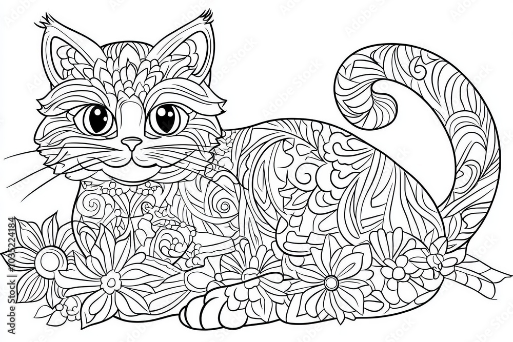 Zentangle Cat Coloring Page, Antistress For Adults, Kids. Inspired ...