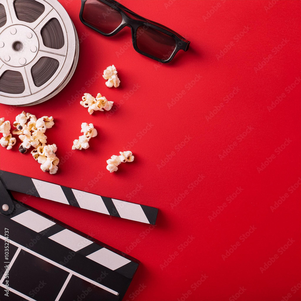 Fondo rojo con elementos típicos del cine Stock Photo | Adobe Stock