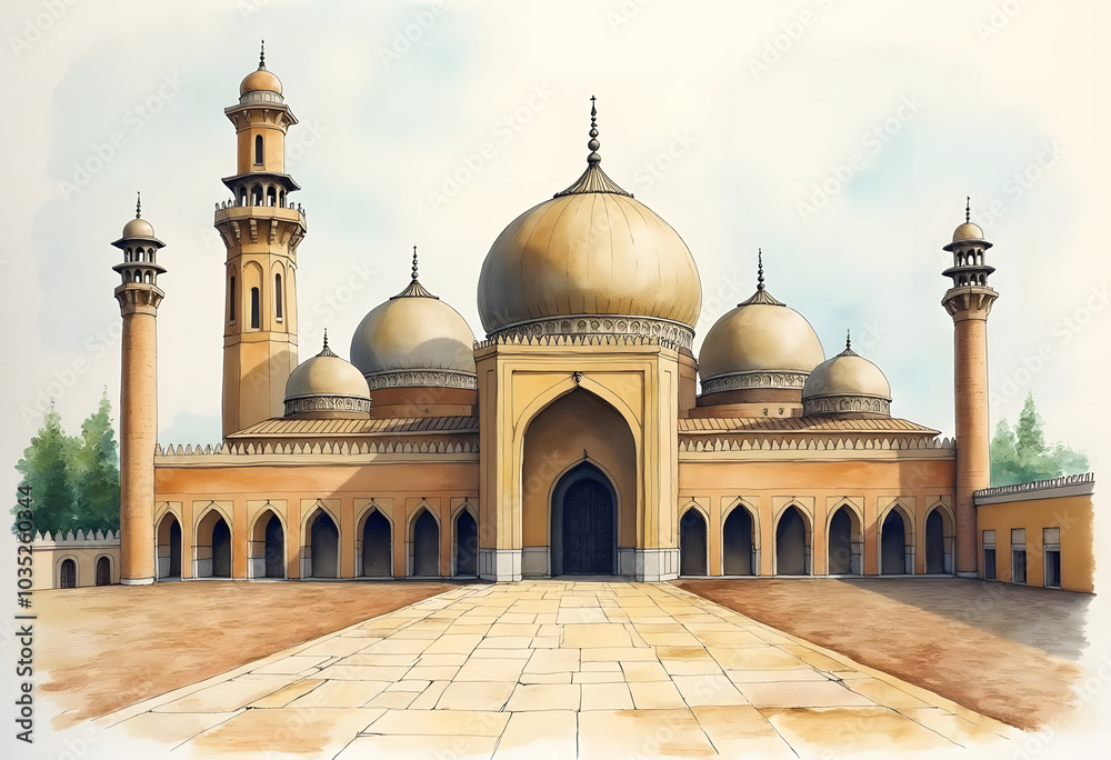 Morning view of beautiful ancient sandstone and marble landmark ...