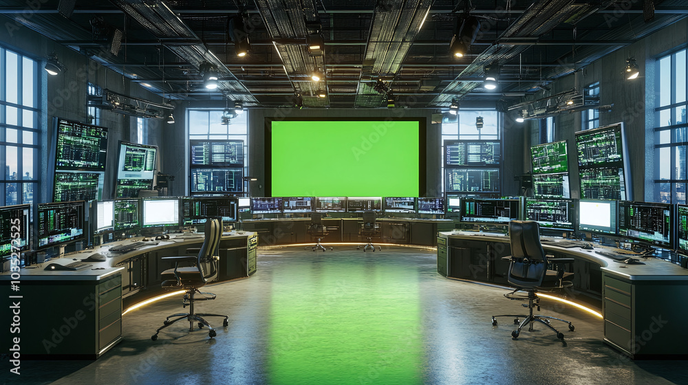 newsroom big monitor high tech control room urgent media industry with ...