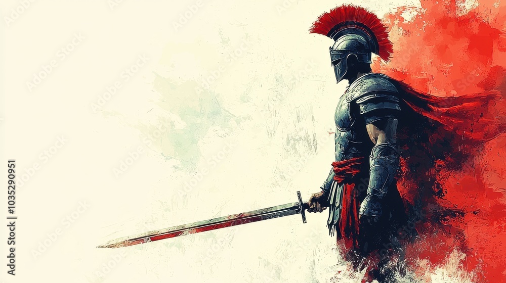 Ares in armor holding a sword flat design side view god of war theme ...