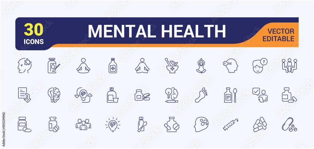 Psychiatry icons. Set of Psychology and mental thin linear style icons ...