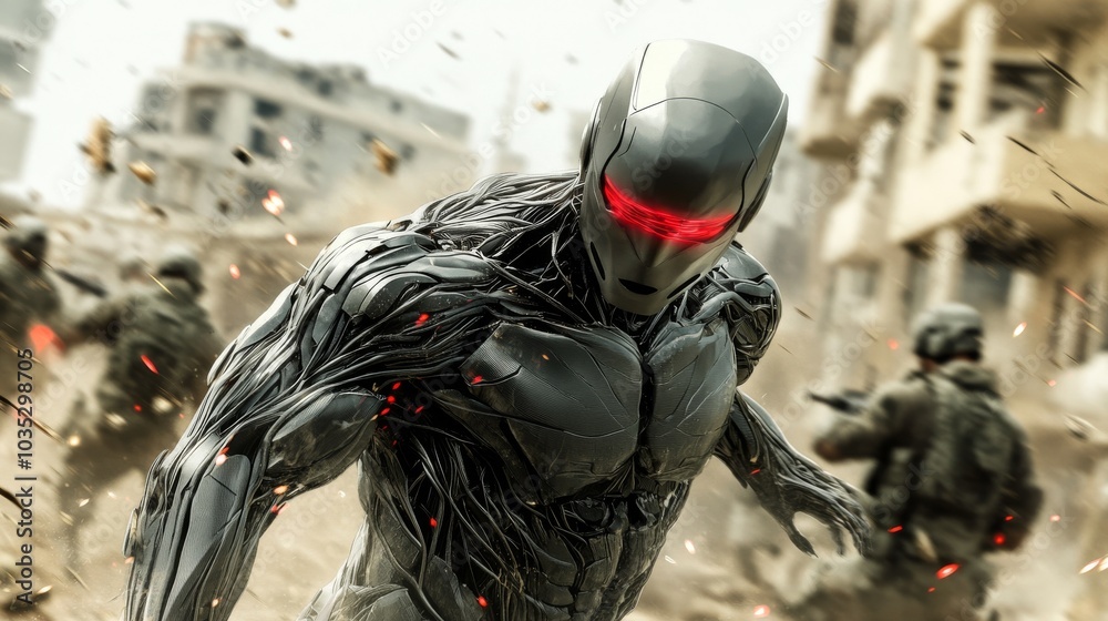 Futuristic Battlefield Where Humans Fight Against AI-Enhanced Humans ...