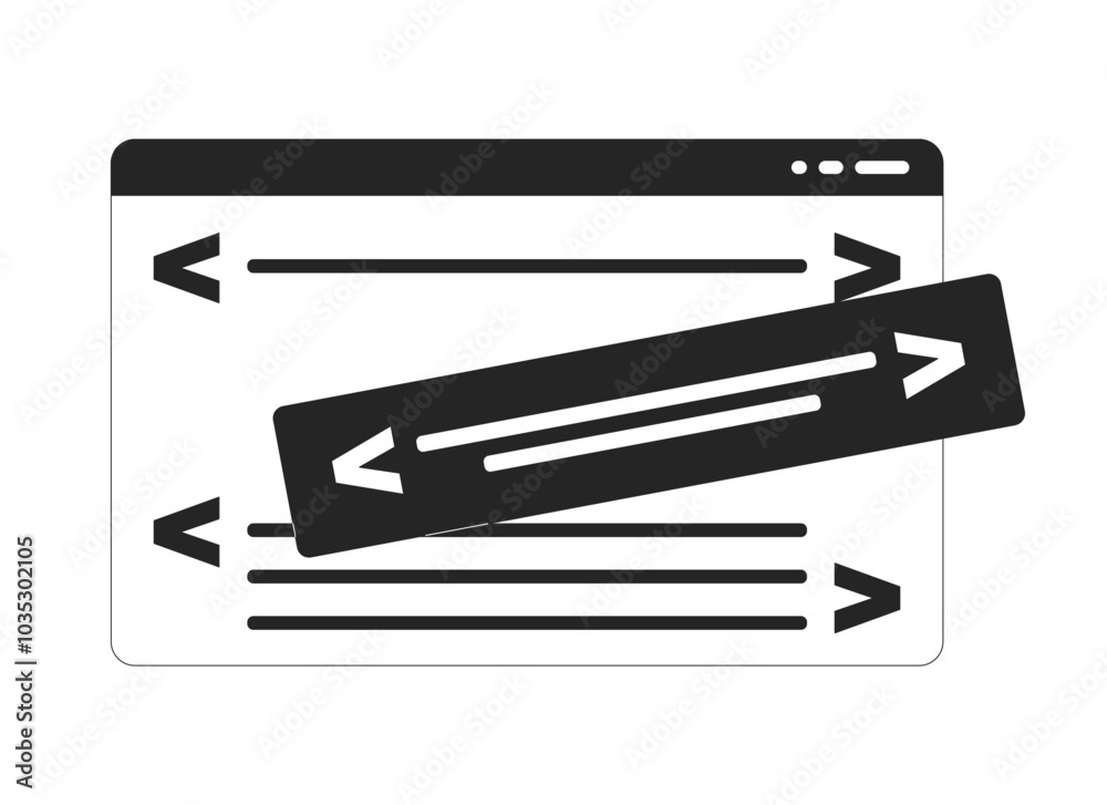 Computer window code development black and white 2D line object. Web ...