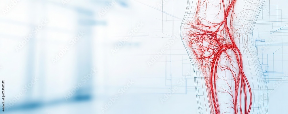 Anatomy of the circulatory system in a human leg, showing arteries ...