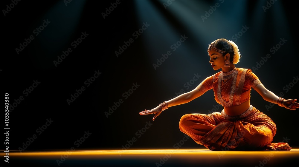 Indian Classical Dancer Performing Bharatanatyam on Stage Under ...