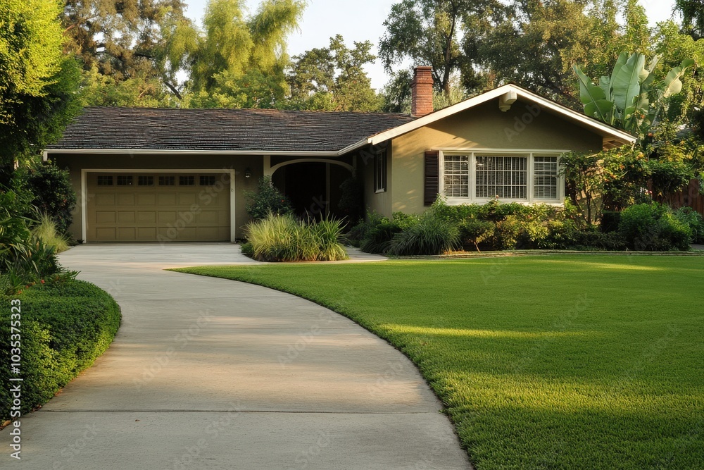 Concrete Walkway at American Two-Story House Exterior with Front Trim ...