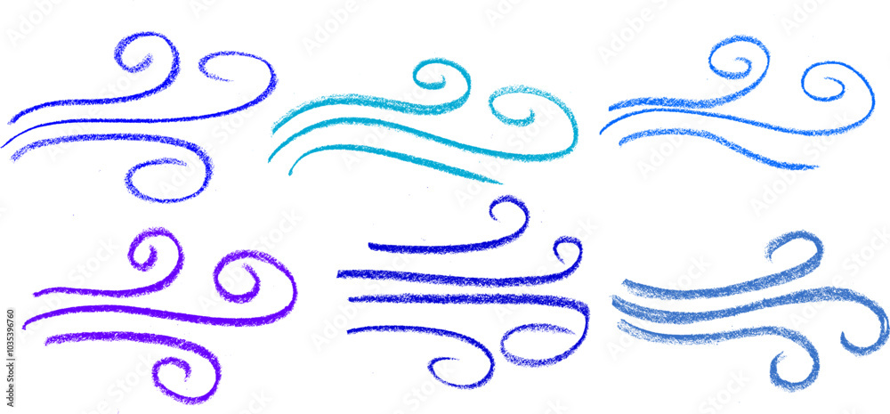 Wind Icon Crayon Chalk Drawing Vector Set Stock Vector | Adobe Stock